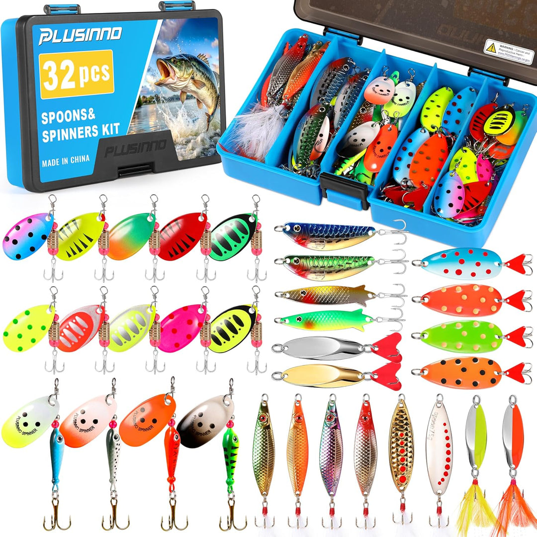 PLUSINNO 32pcs Fishing Lures Spinner set with box – Plusinno