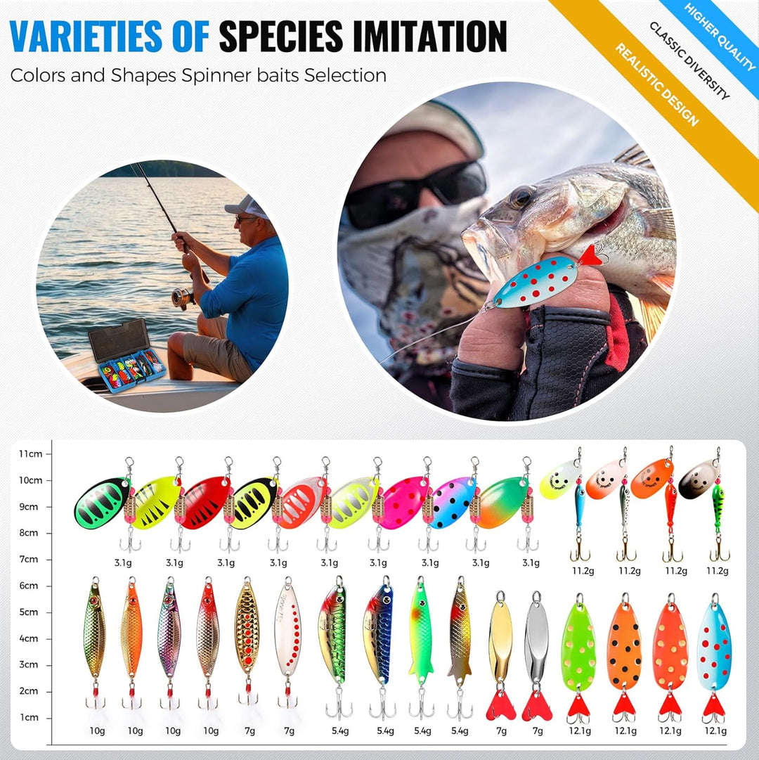 PLUSINNO 32pcs Fishing Lures Spinner set with box – Plusinno
