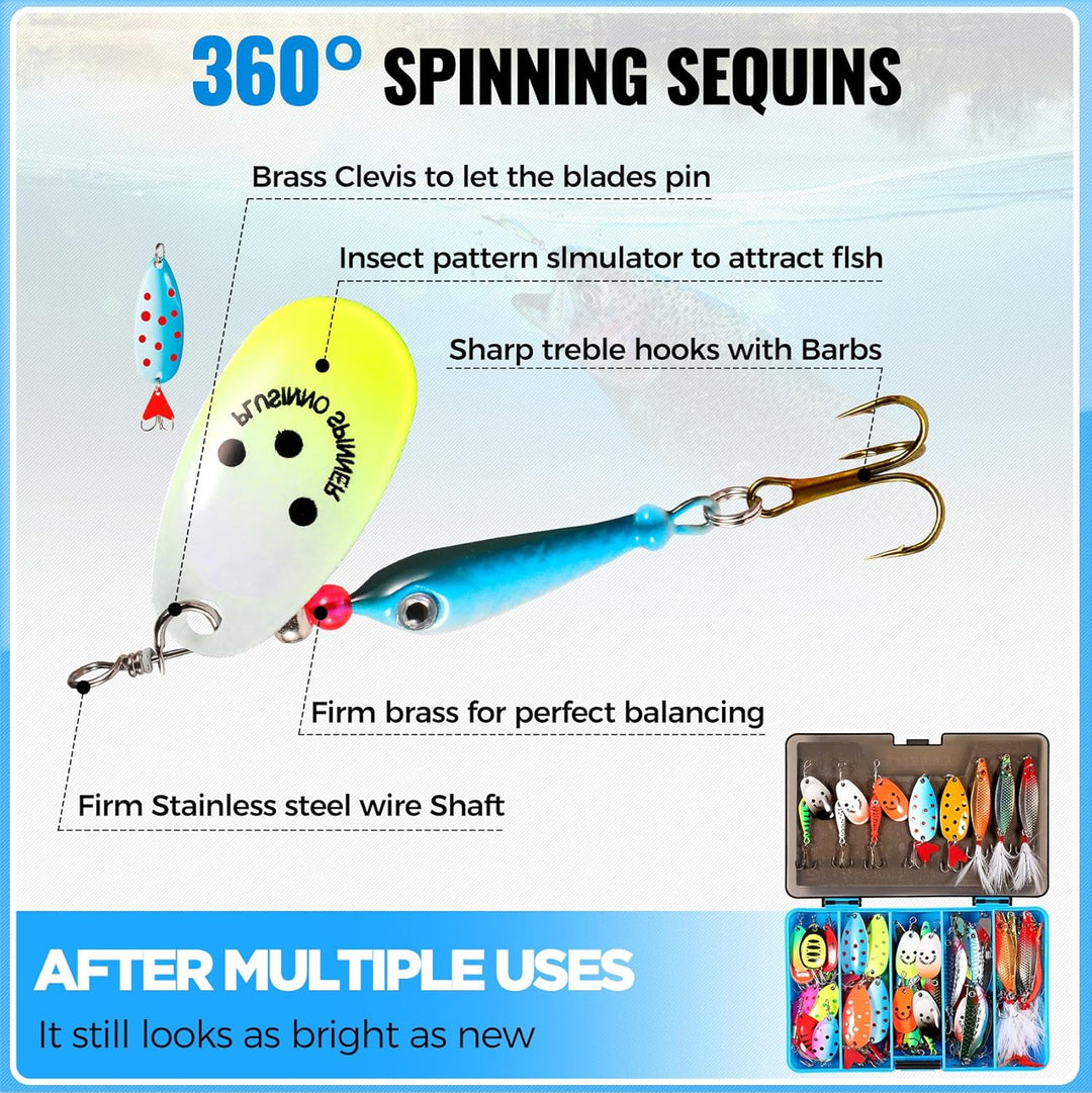 PLUSINNO 32pcs Fishing Lures Spinner set with box – Plusinno