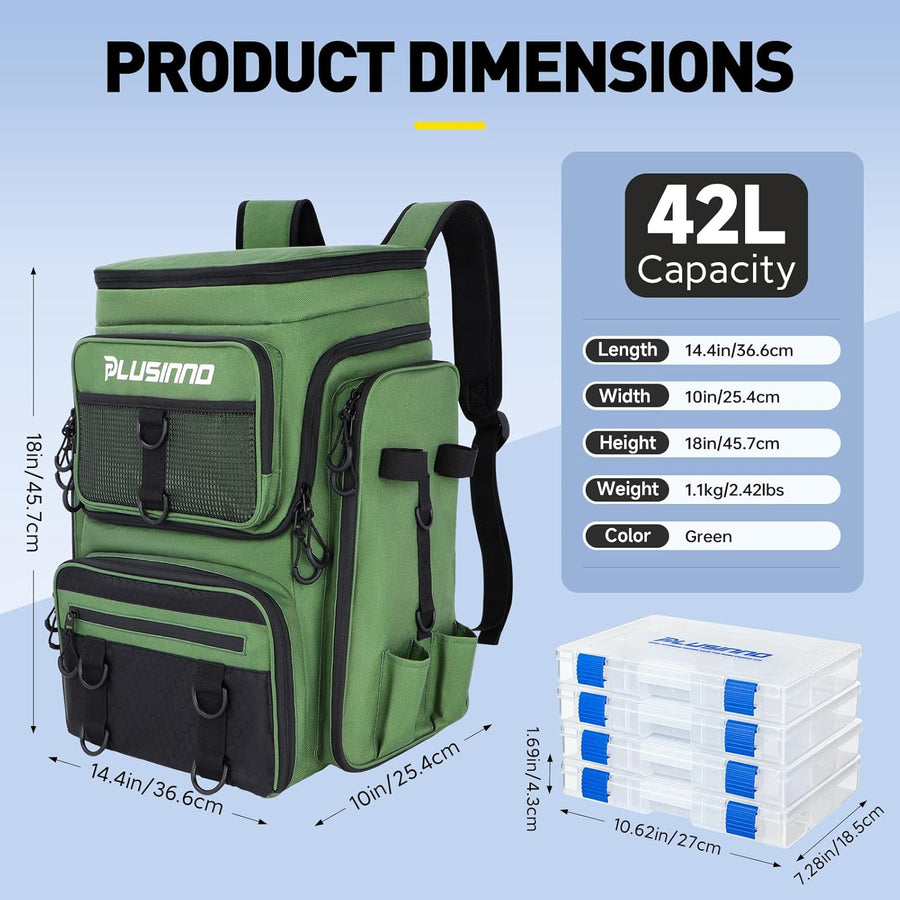 PLUSINNO Water-resistant Large Storage Fishing Tackle Bag with Rod Hol ...