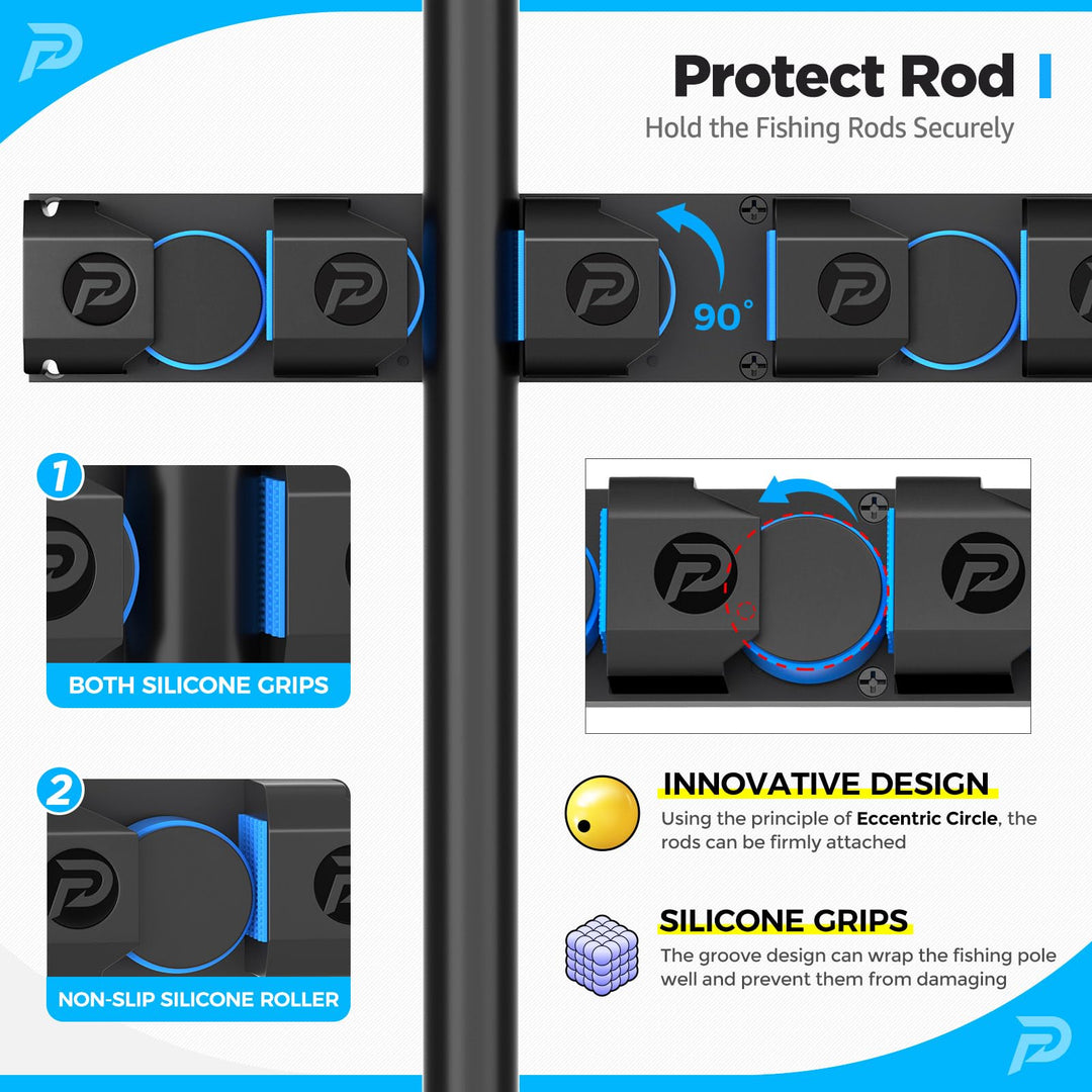 PLUSINNO V6 Fishing Rods Holder Vertical Wall Mount Fishing Rod Rack f ...