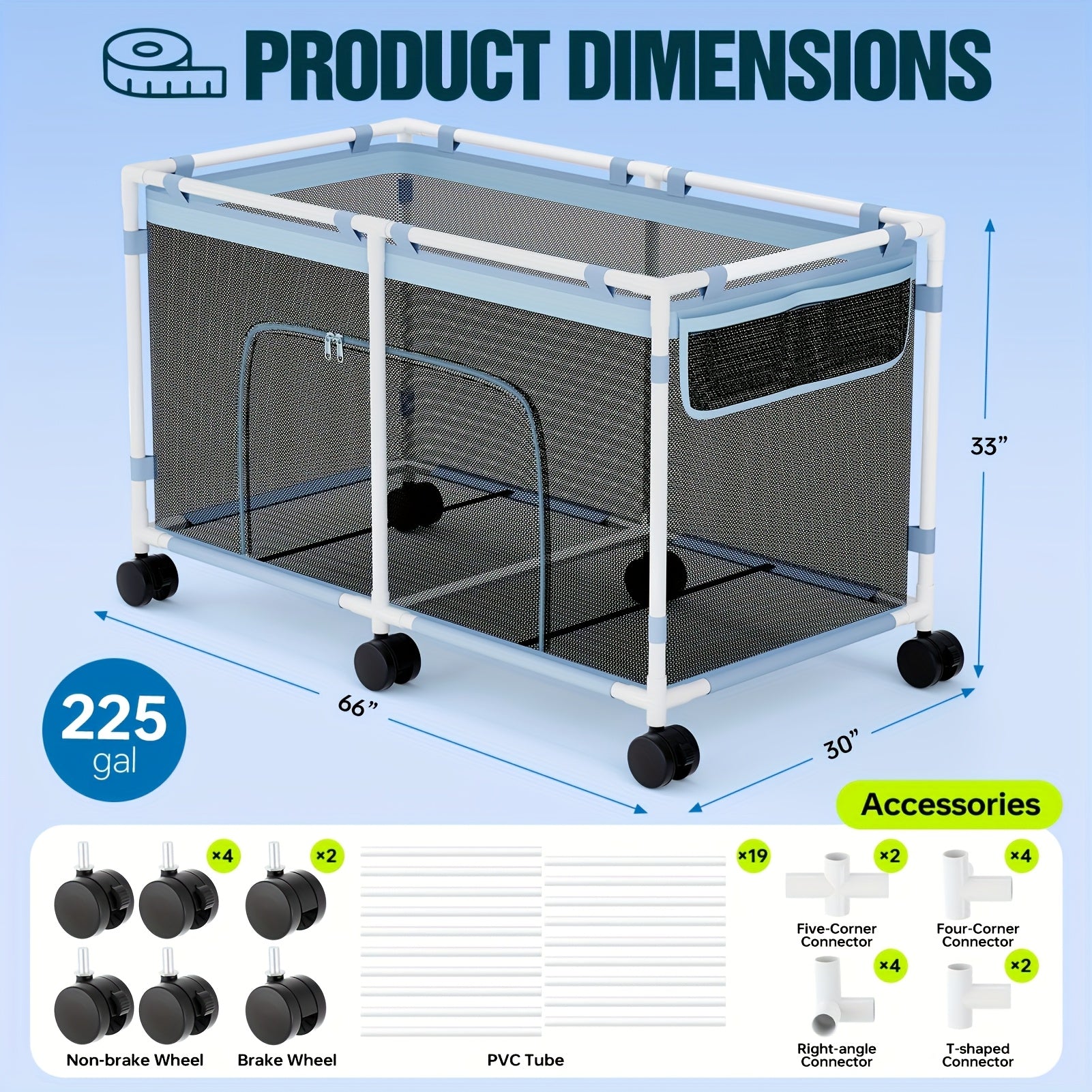 225 Gallon 68 Inch Long Extra Large Pool Storage Box, Tear-Resistant A ...